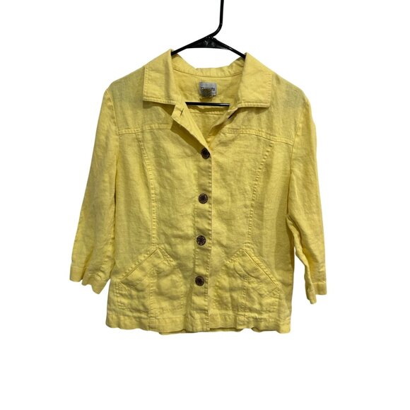 Chico's | Tops | Chicos Yellow Linen 34 Sleeves Buttonfront Casual ...